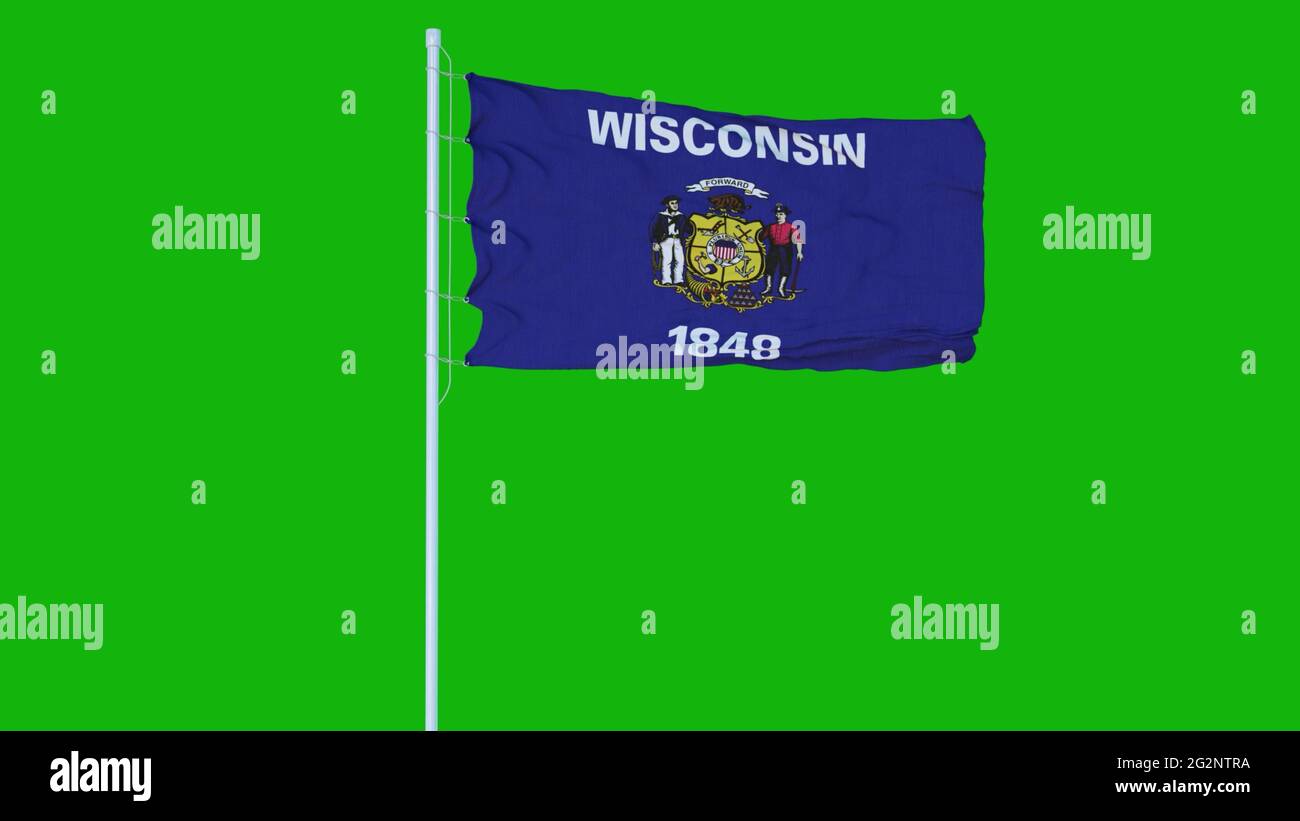 Wisconsin state flag waving on wind on green screen or chroma key ...