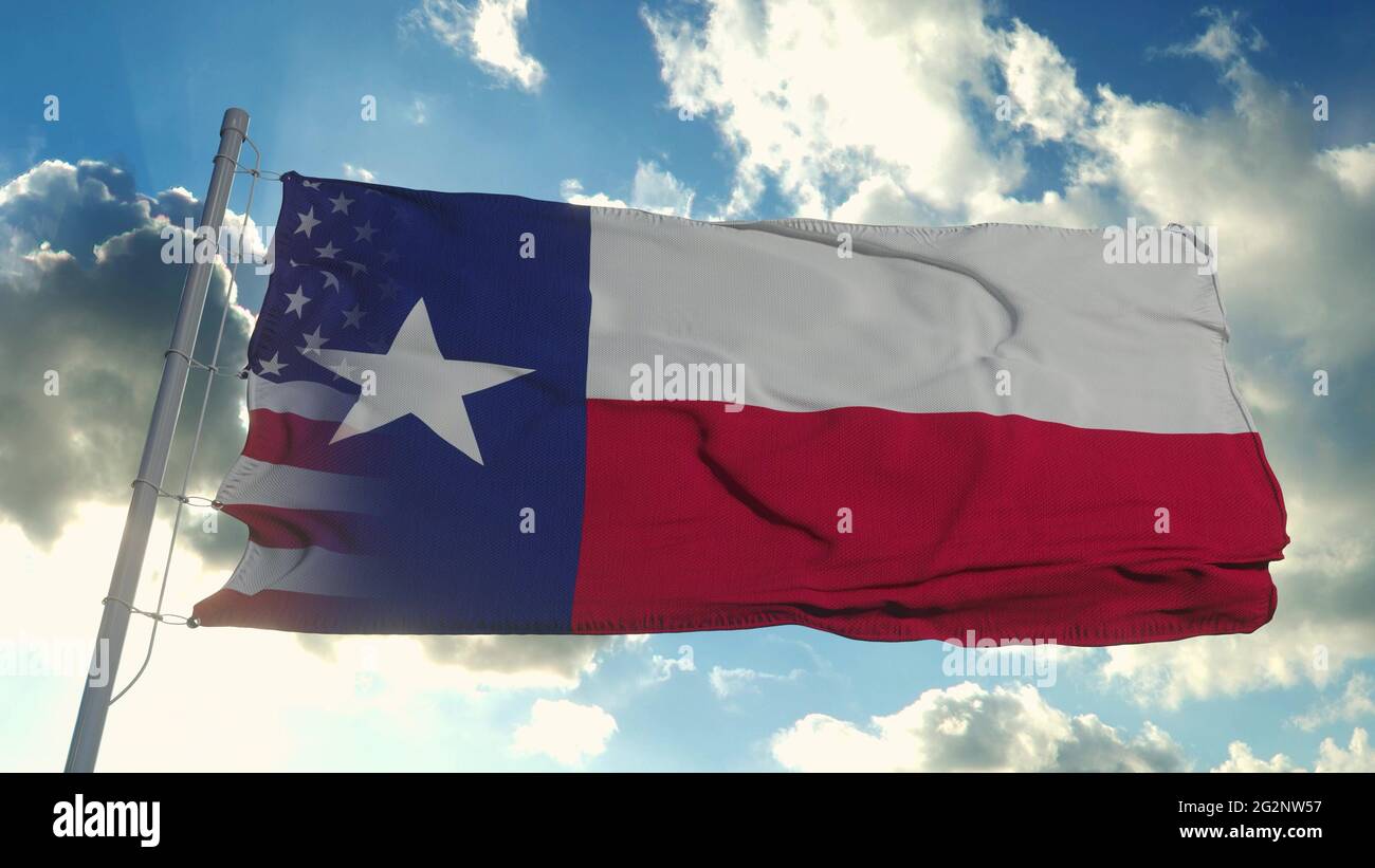 Flag of USA and Texas state. USA and Texas Mixed Flag waving in wind ...