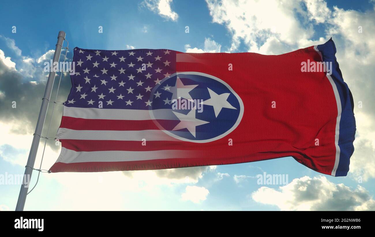 Flag of USA and Tennessee state. USA and Tennessee Mixed Flag waving in ...