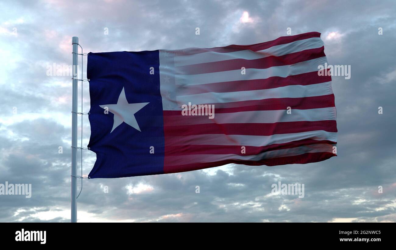 USA and Texas Mixed Flag waving in wind. Texas and USA flag on flagpole ...
