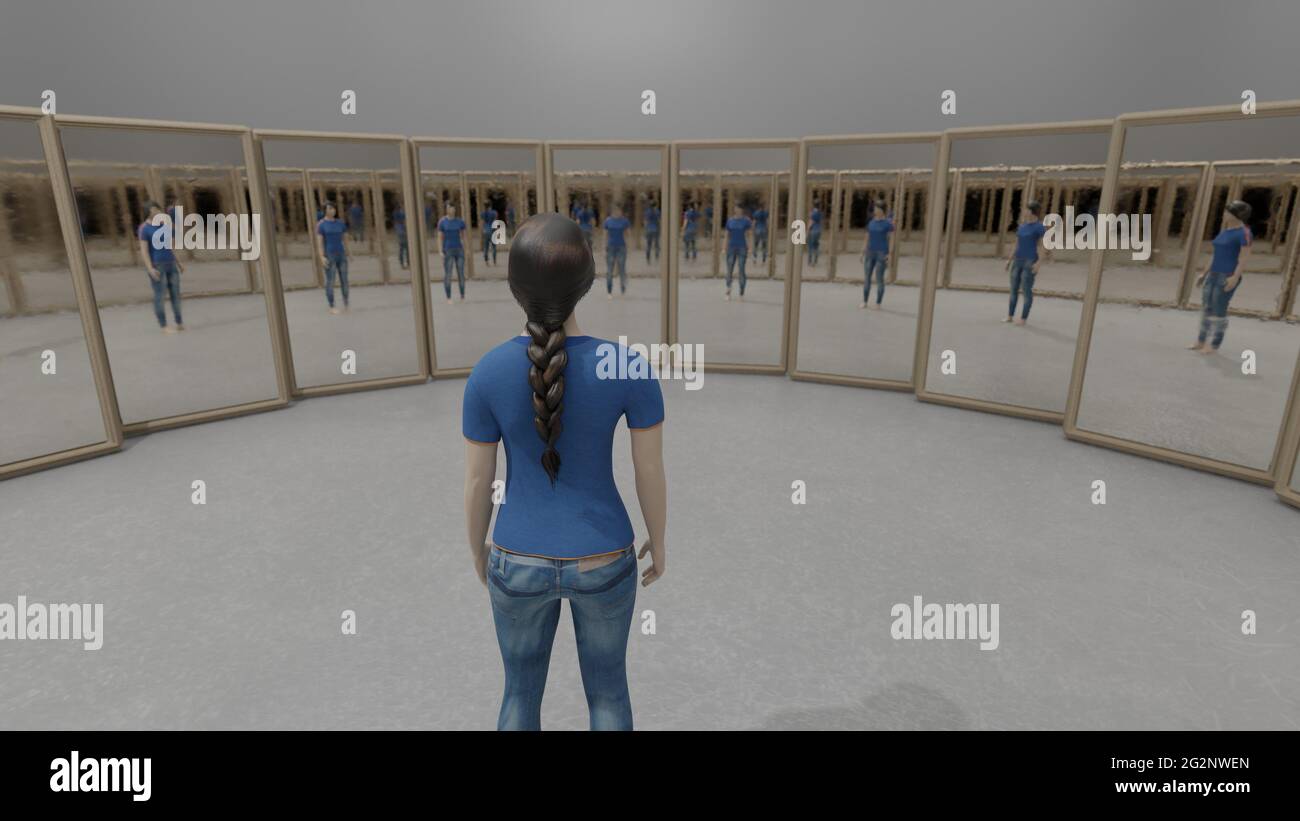 illustration of brocken mirror man reflecting himself in the mirrors ...