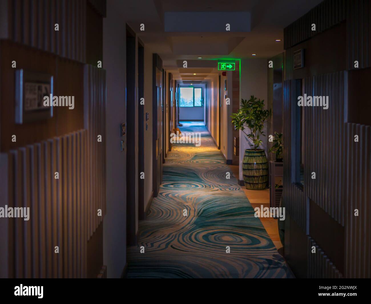 Interior of a luxury hotel corridor with colorful designer carpet Stock ...