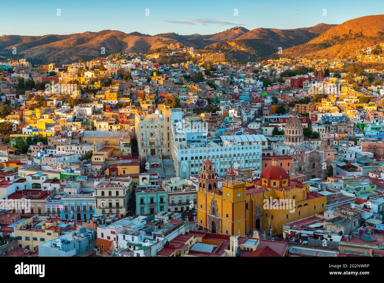 Guanajuato city sunset cityscape with Basilica of Our Lady of ...