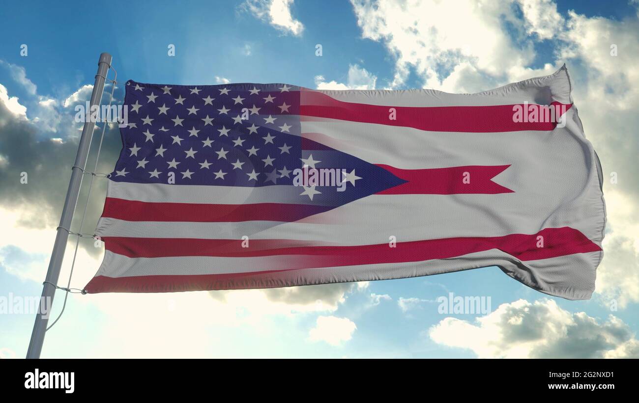 Flag of USA and Ohio state. USA and Ohio Mixed Flag waving in wind. 3d ...