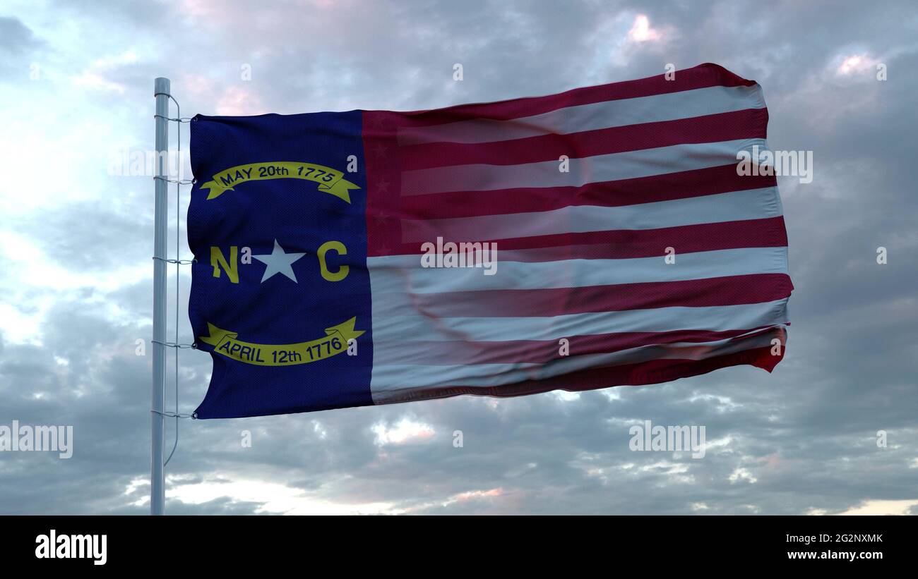 USA and North Carolina Mixed Flag waving in wind. North Carolina and ...