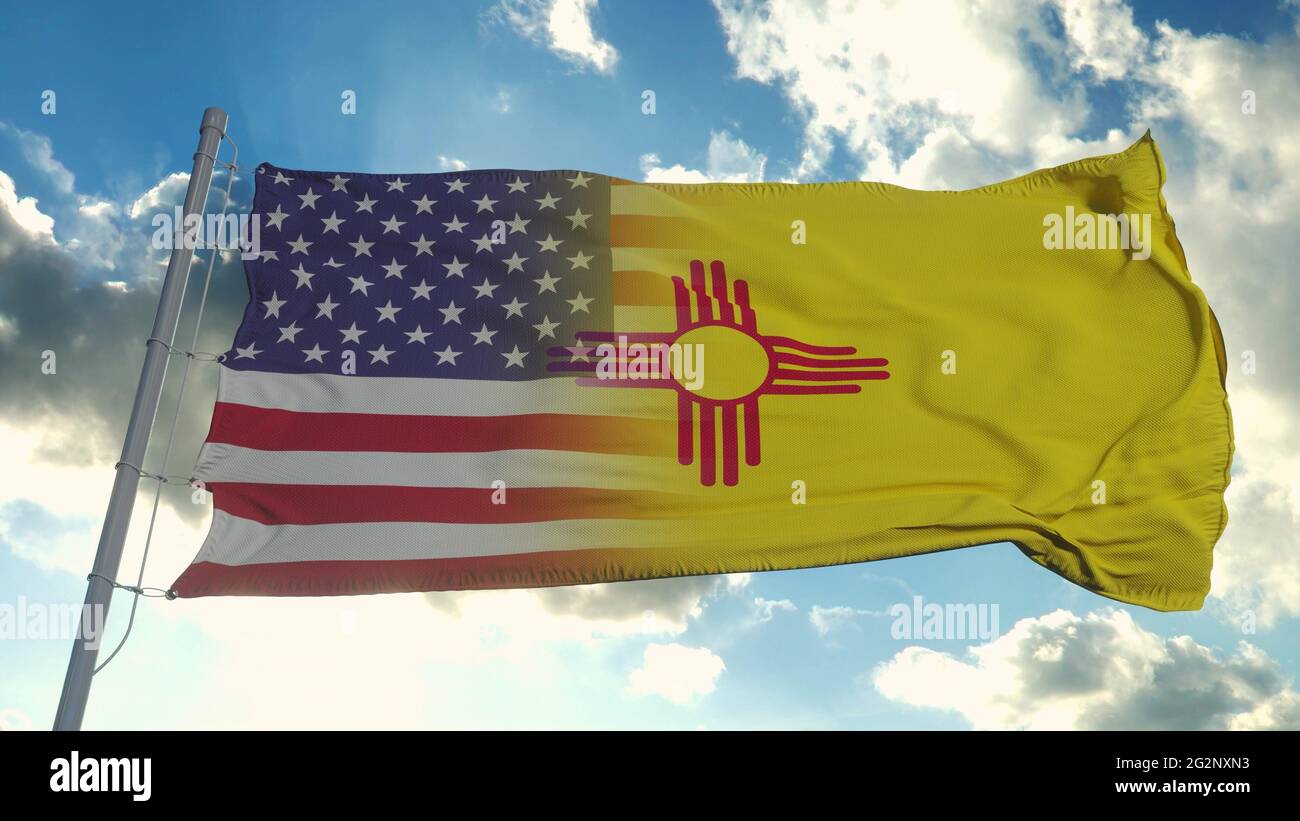 Flag of USA and New Mexico state. USA and New Mexico Mixed Flag waving ...