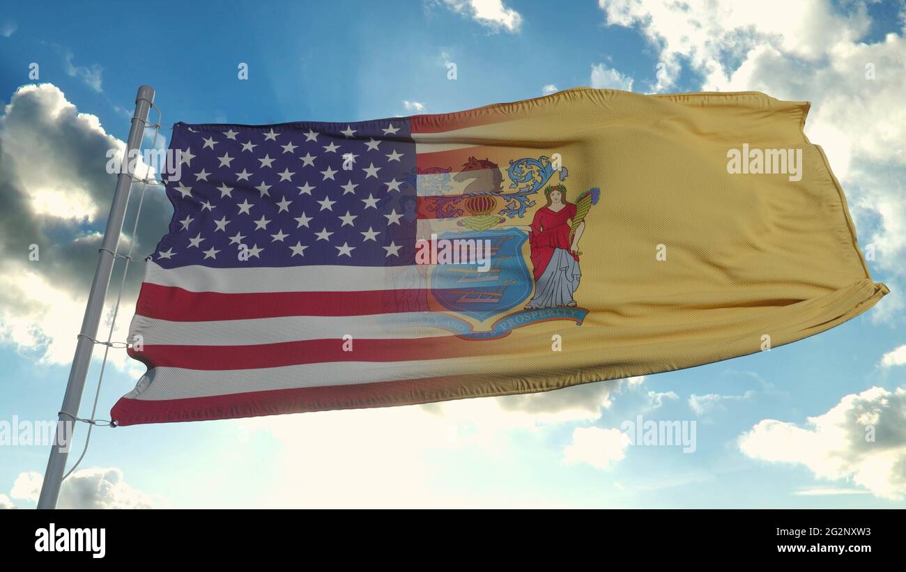 Flag of USA and New Jersey state. USA and New Jersey Mixed Flag waving ...