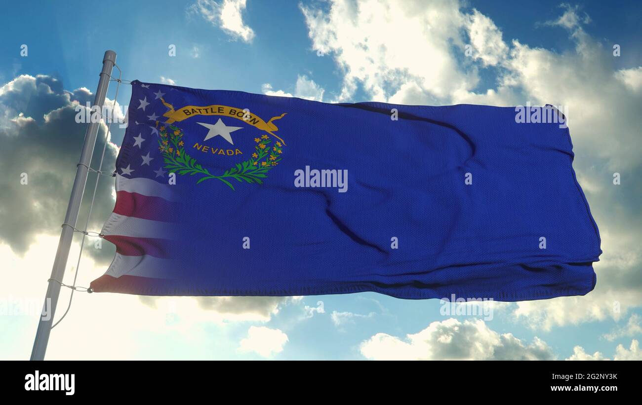 Flag of USA and Nevada state. USA and Nevada Mixed Flag waving in wind ...