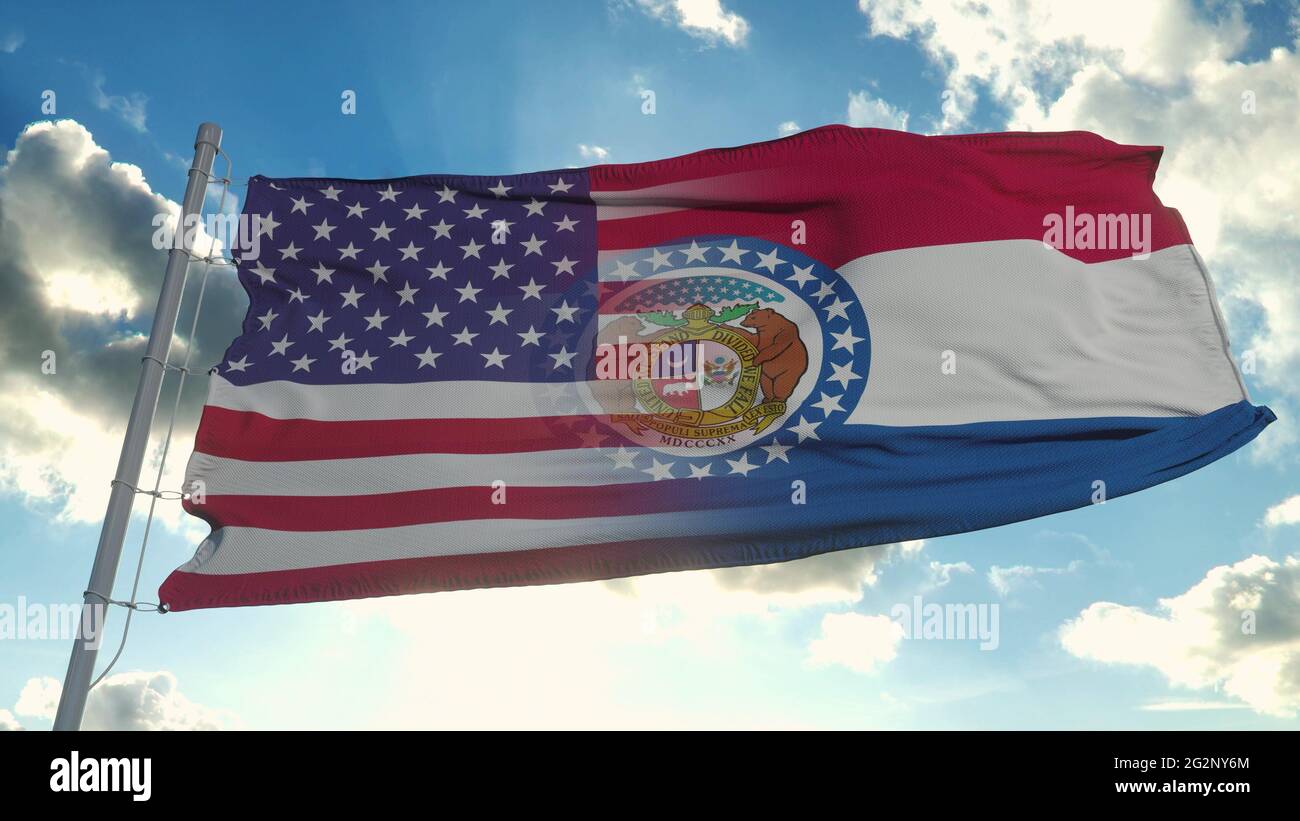 Flag of USA and Missouri state. USA and Missouri Mixed Flag waving in ...