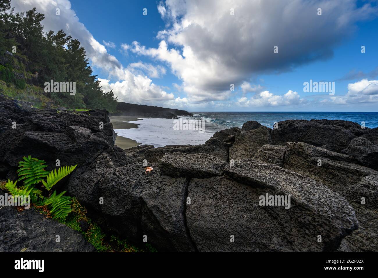 Lava sand beach Stock Photo - Alamy