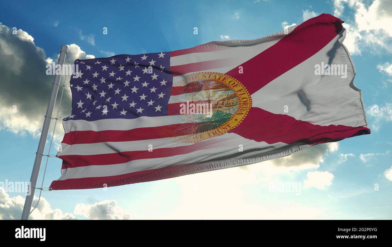 Flag of USA and Florida state. USA and Florida Mixed Flag waving in ...