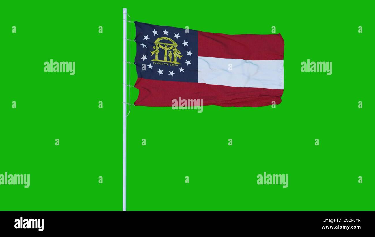 Georgia US state flag waving on wind on green screen or chroma key ...