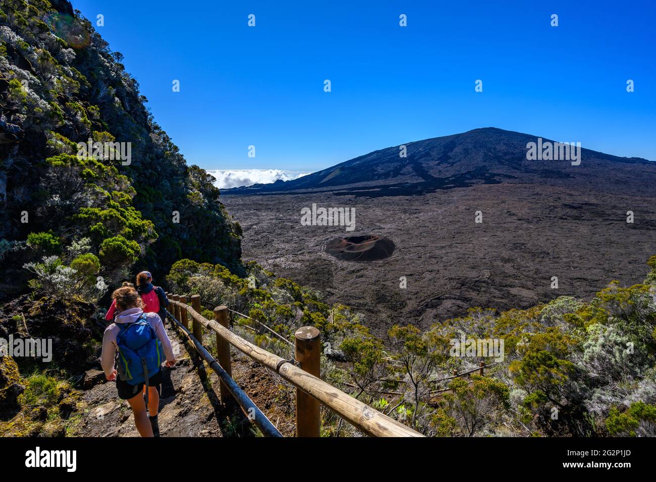 Hiking on Piton de la Fournaise Stock Photo - Alamy