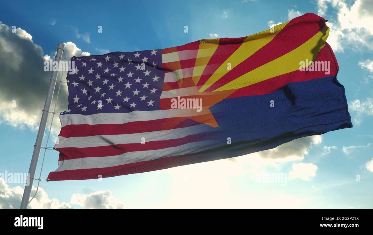 Flag of USA and Arizona state. USA and Arizona Mixed Flag waving in ...