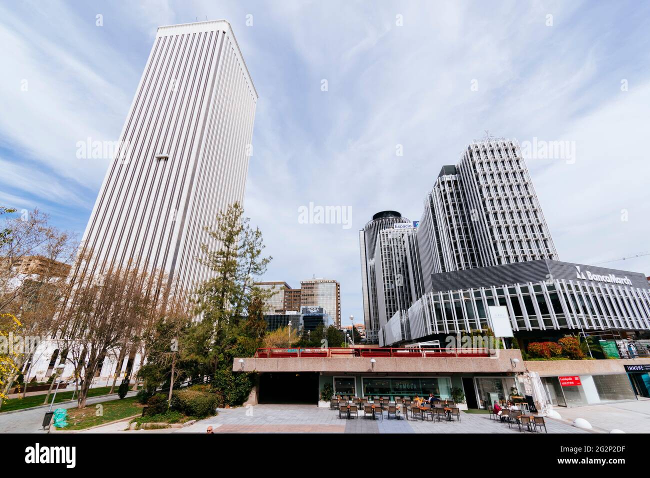 Picasso square. Torre Picasso on the left and Banca Mach on the right. Business district of Azca ...