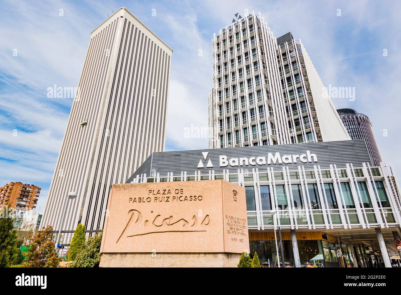Picasso square. Torre Picasso on the left and Banca Mach on the right ...