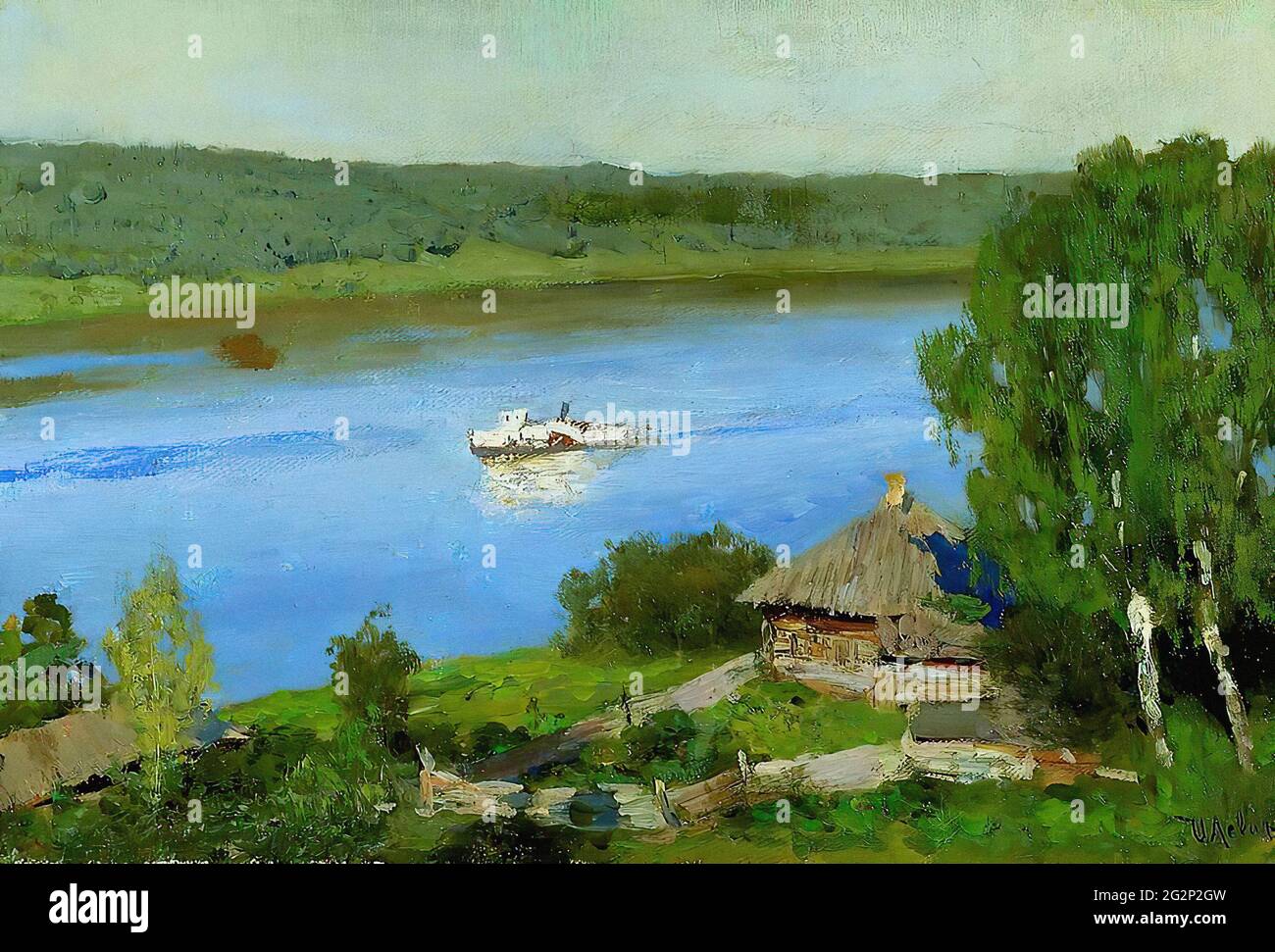 Isaac Levitan - Landscape with Steamboat C 1888 Stock Photo - Alamy