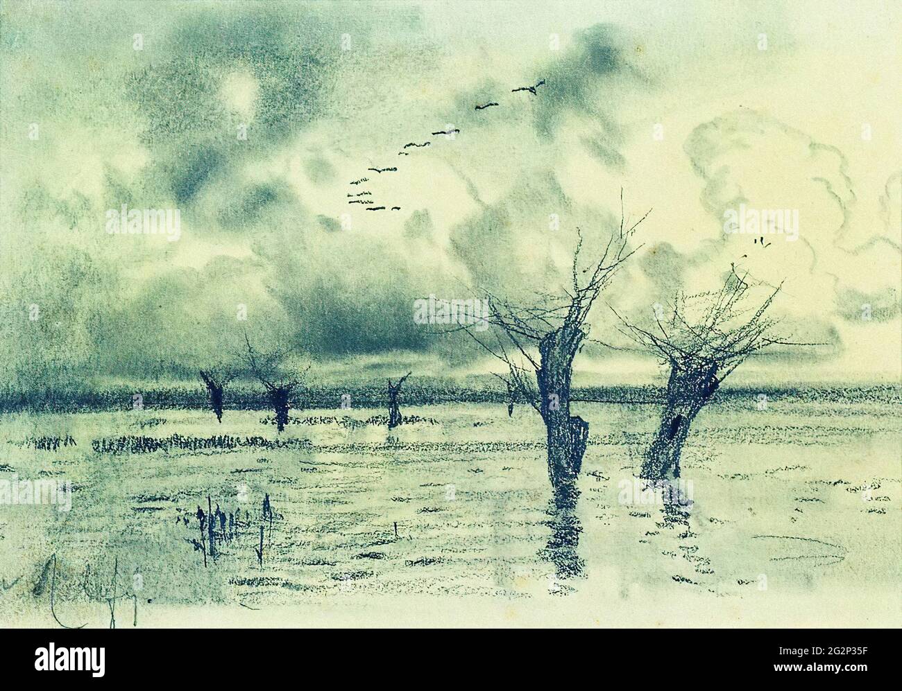 Isaac Levitan - Spring Cranes Flying C 1885 Stock Photo - Alamy