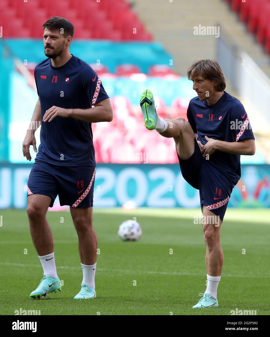 Croatia's Bruno Petkovic (left) and Luka Modric during the training ...