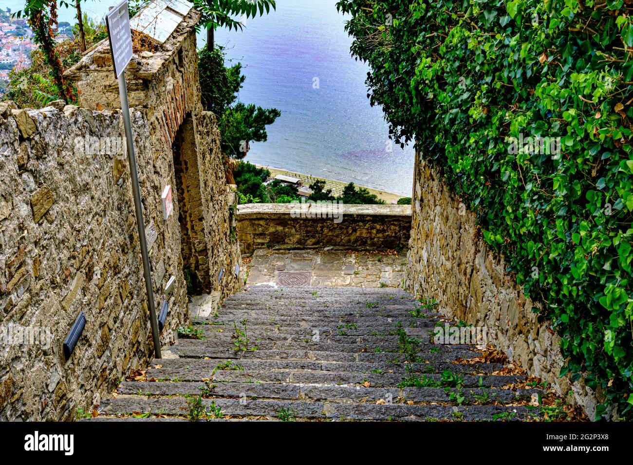 Castellabate, Salerno, Italy. Country lane with stairs and green plant ...