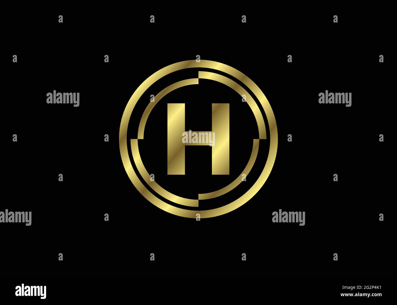 Golden letters H with golden circle frames. English alphabet, vector ...