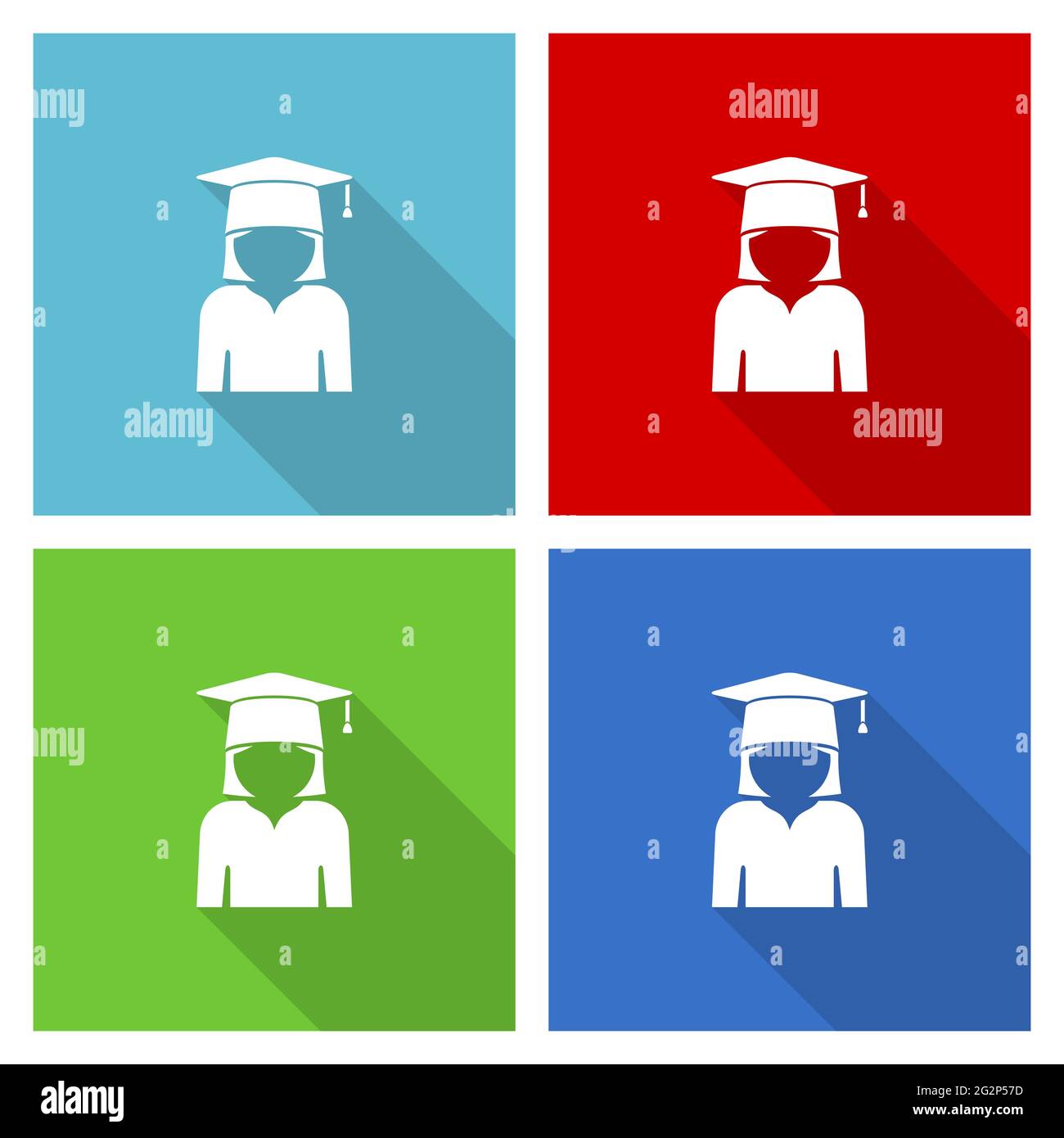 Graduate, education, female student vector icon, set of flat design ...