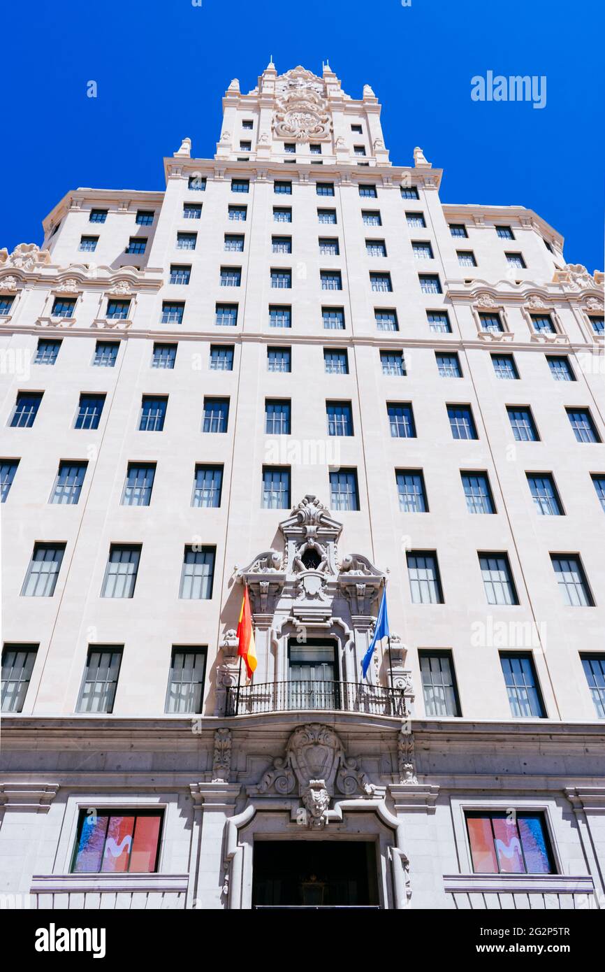 Front view of the Telefónica Building. The Telefónica Building, in ...