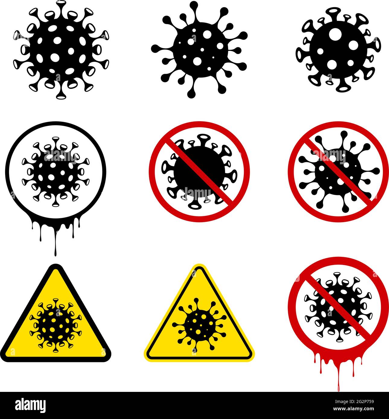 Virus flat icons. Stop Coronavirus covid-19 outbreak. Stay at home sign ...