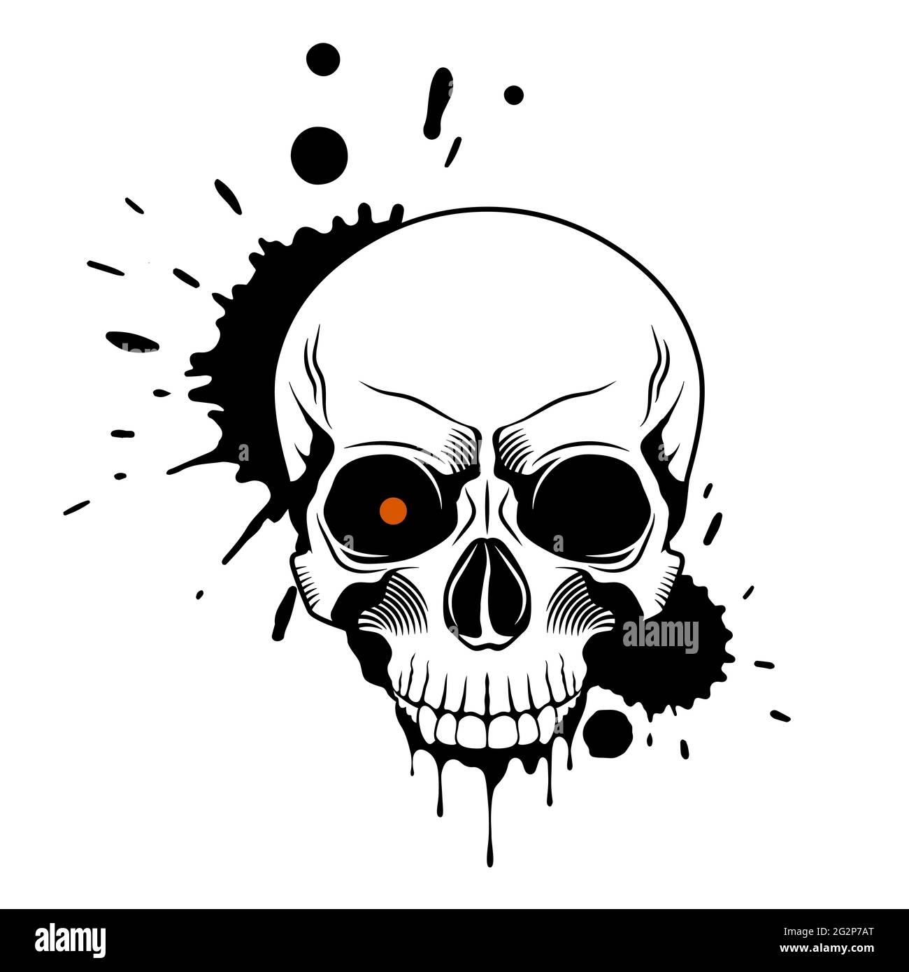 Human skull with radiation sign. Grunge print template. Vector ...