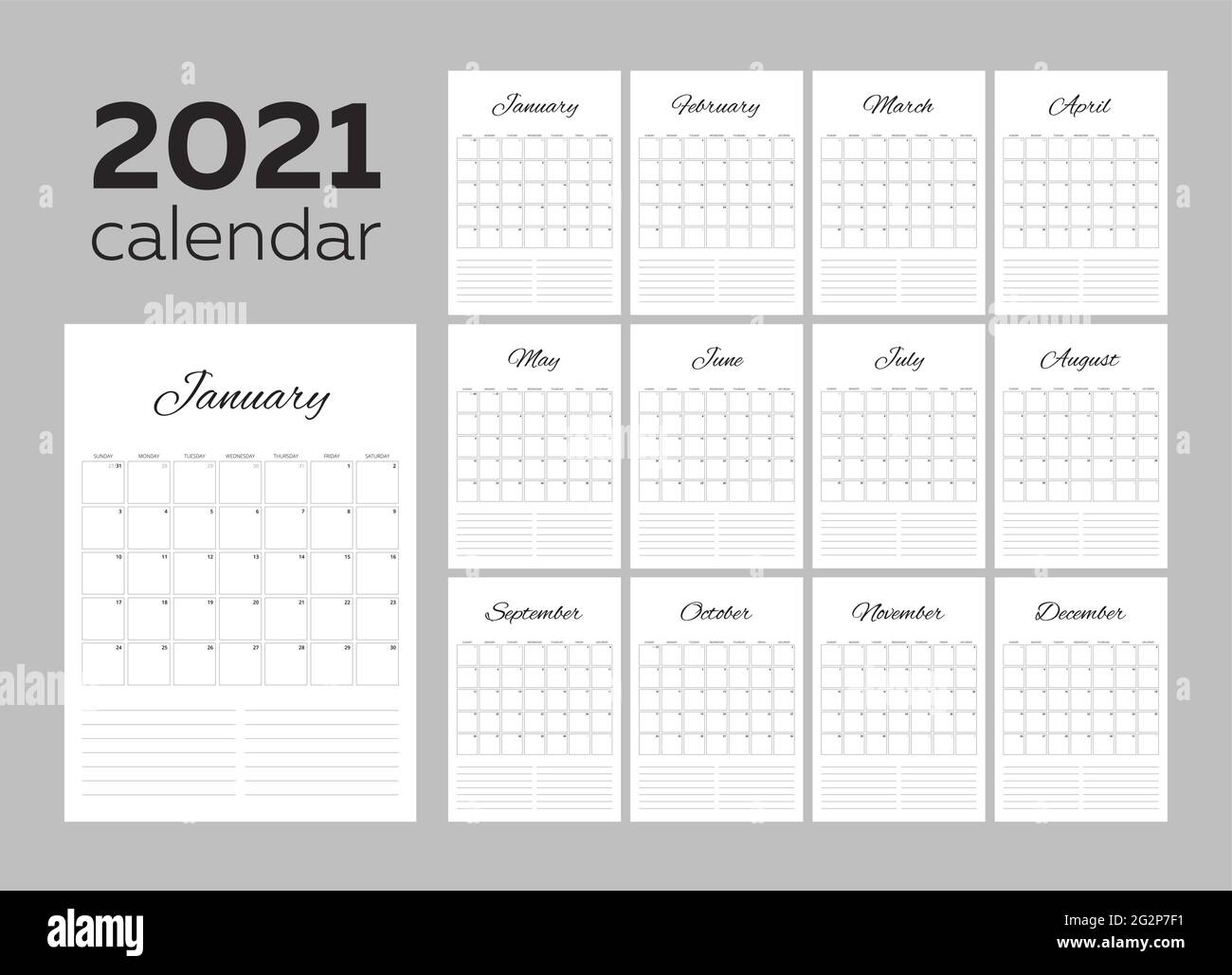 2021 monthly calendar. Modern minimalistic black and white calendar ...