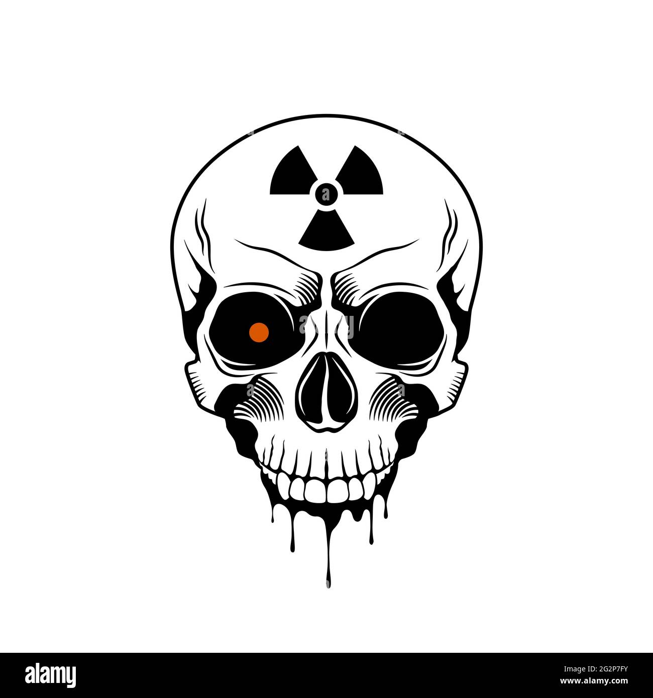 Human skull with radiation sign. Grunge print template. Vector ...