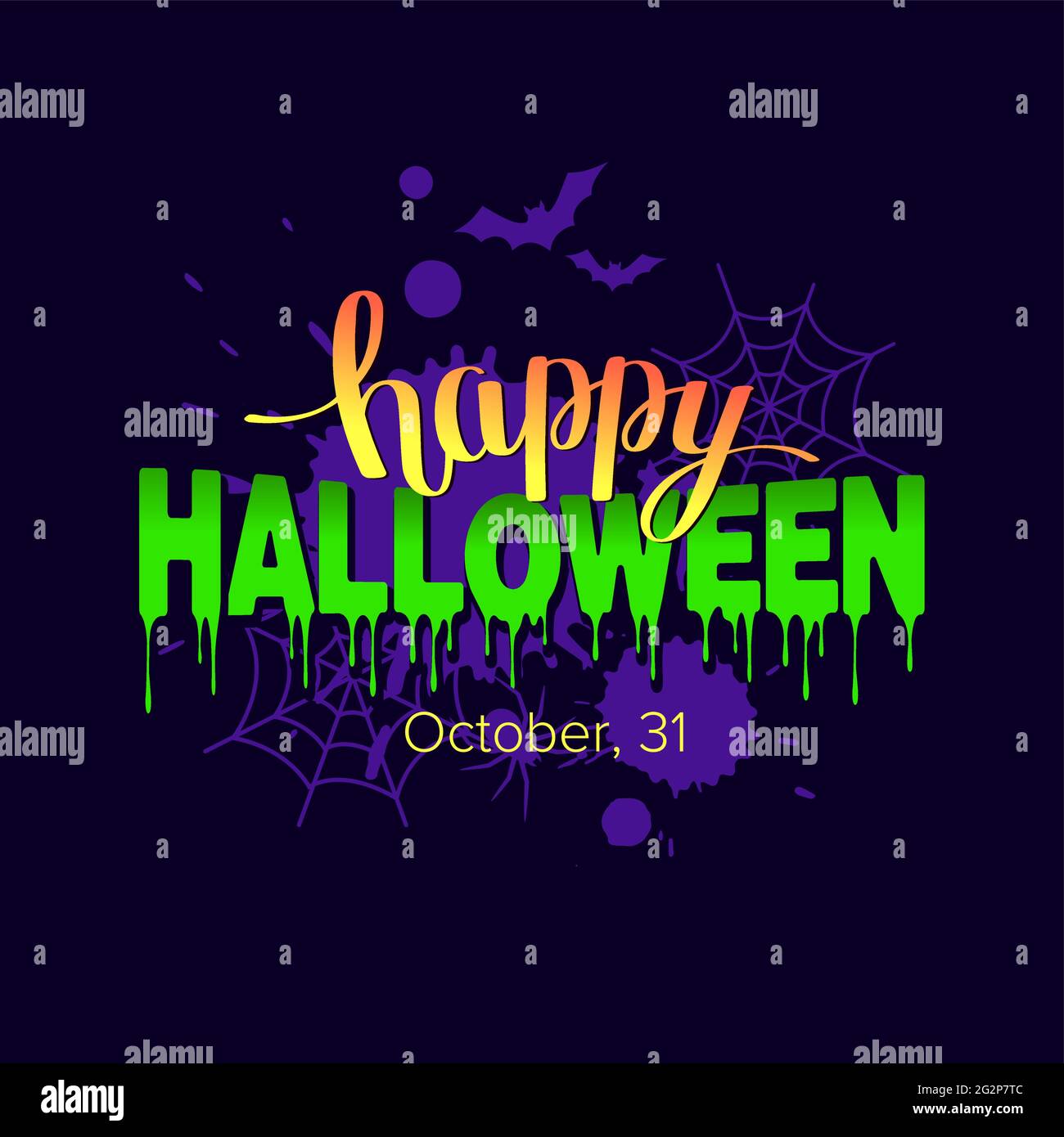 Happy halloween text banner with spiderweb and bats. Vector ...
