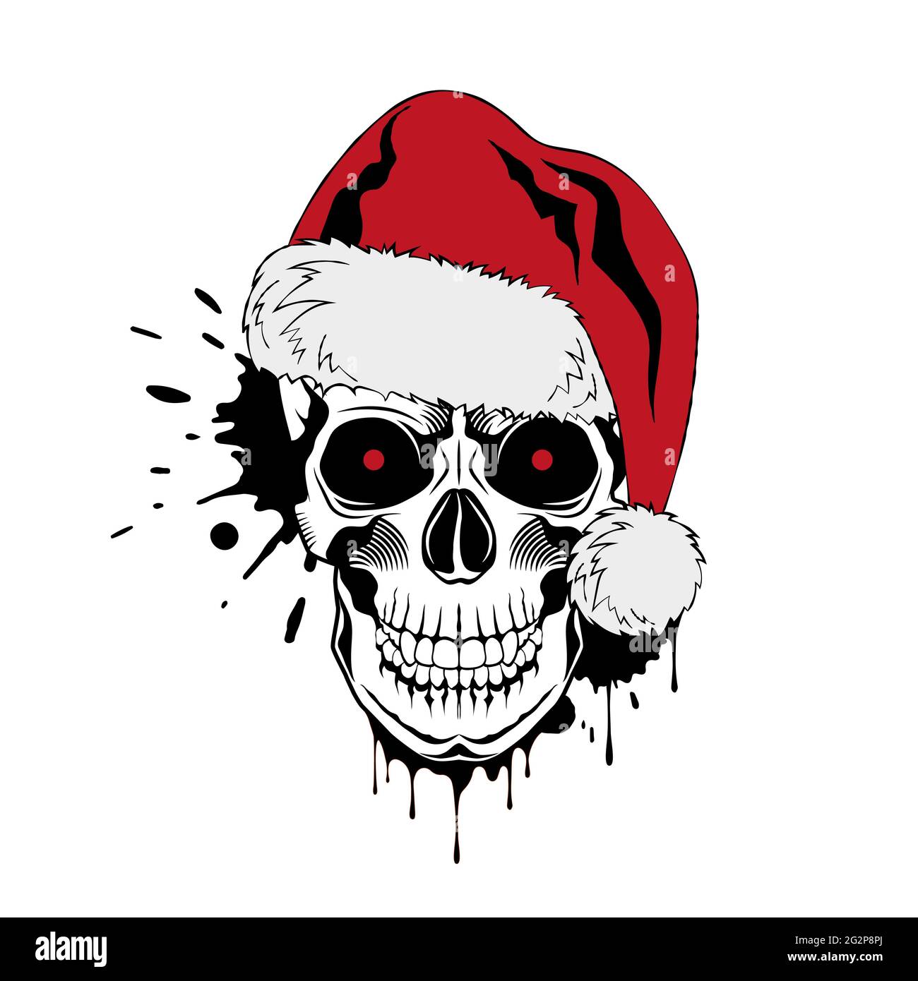 Vector skull with Santa hat, red eyes, and ink drops Stock Vector Image ...