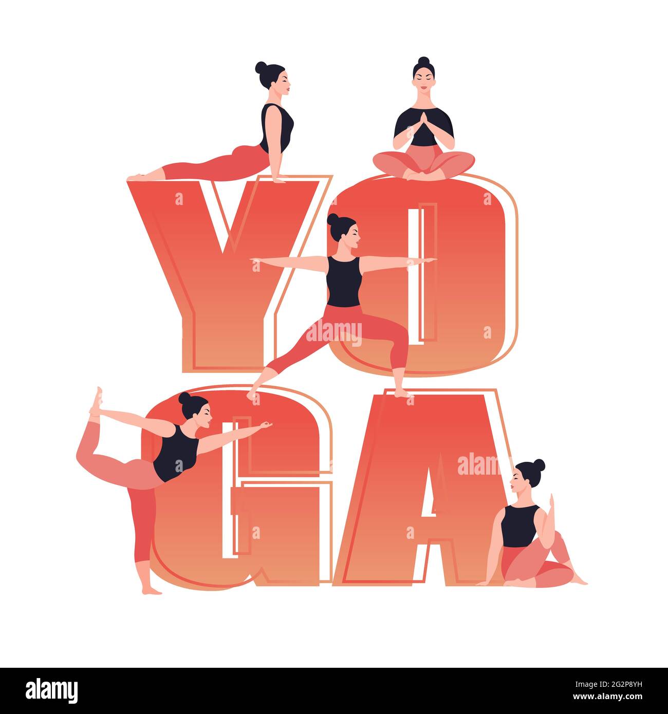 Yoga text. Young woman practicing yoga and meditation. Girl do ...