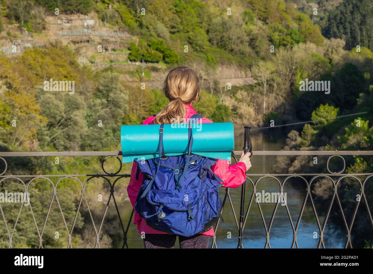 woman with backpack doing rural tourism on excursion Stock Photo - Alamy