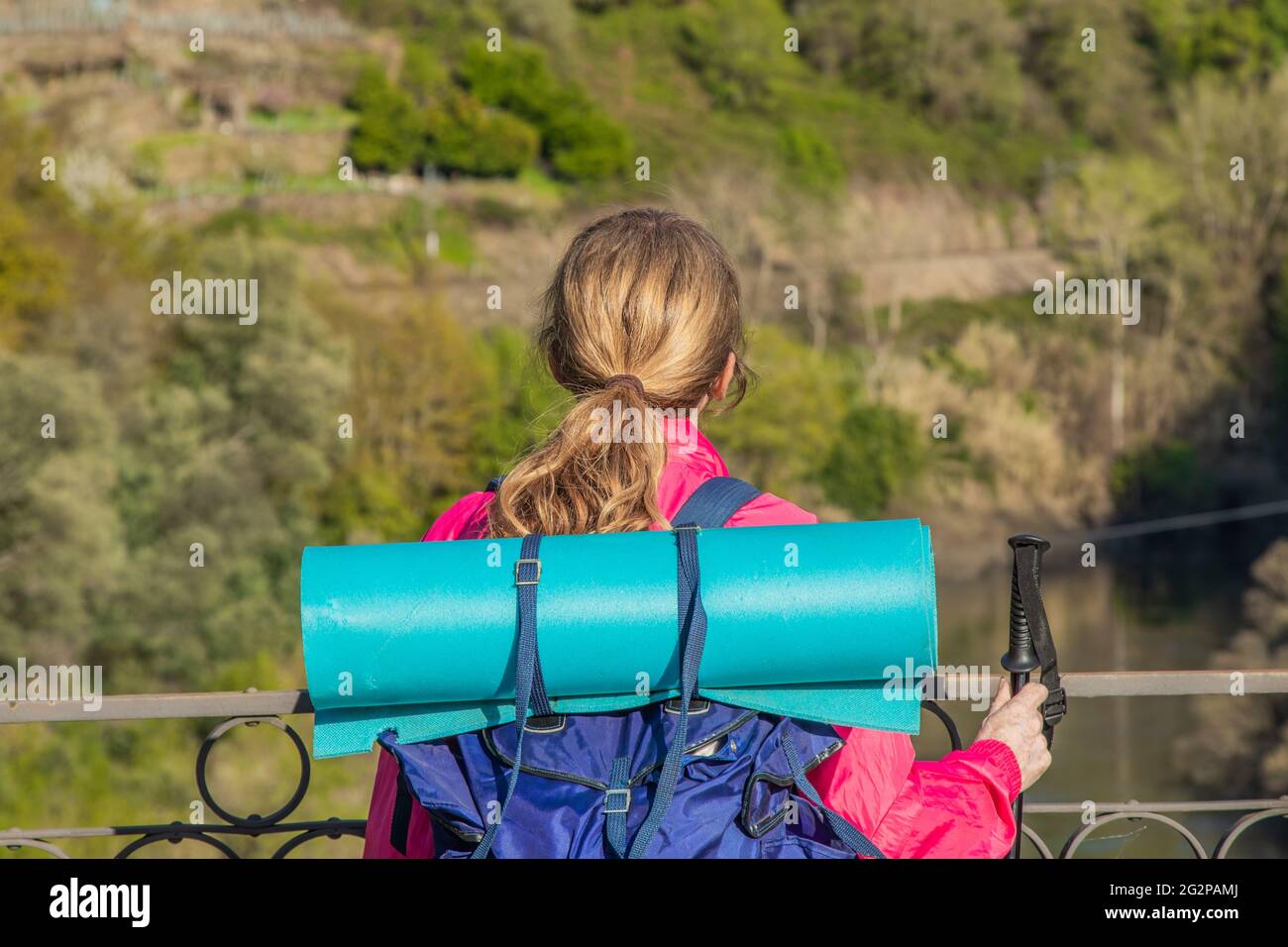 woman with backpack doing rural tourism on excursion Stock Photo - Alamy