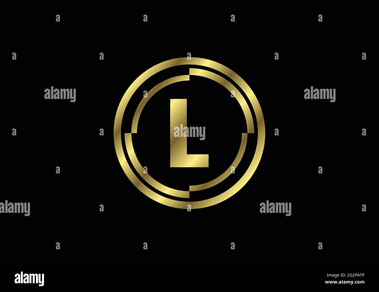 Golden letters L with golden circle frames. English alphabet, vector ...