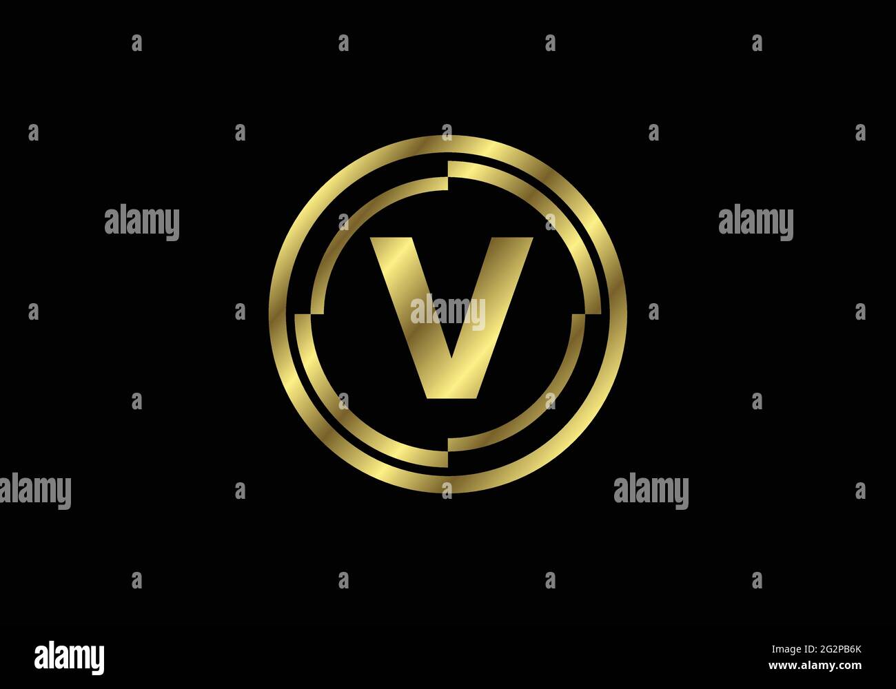 Golden letters V with golden circle frames. English alphabet, vector ...