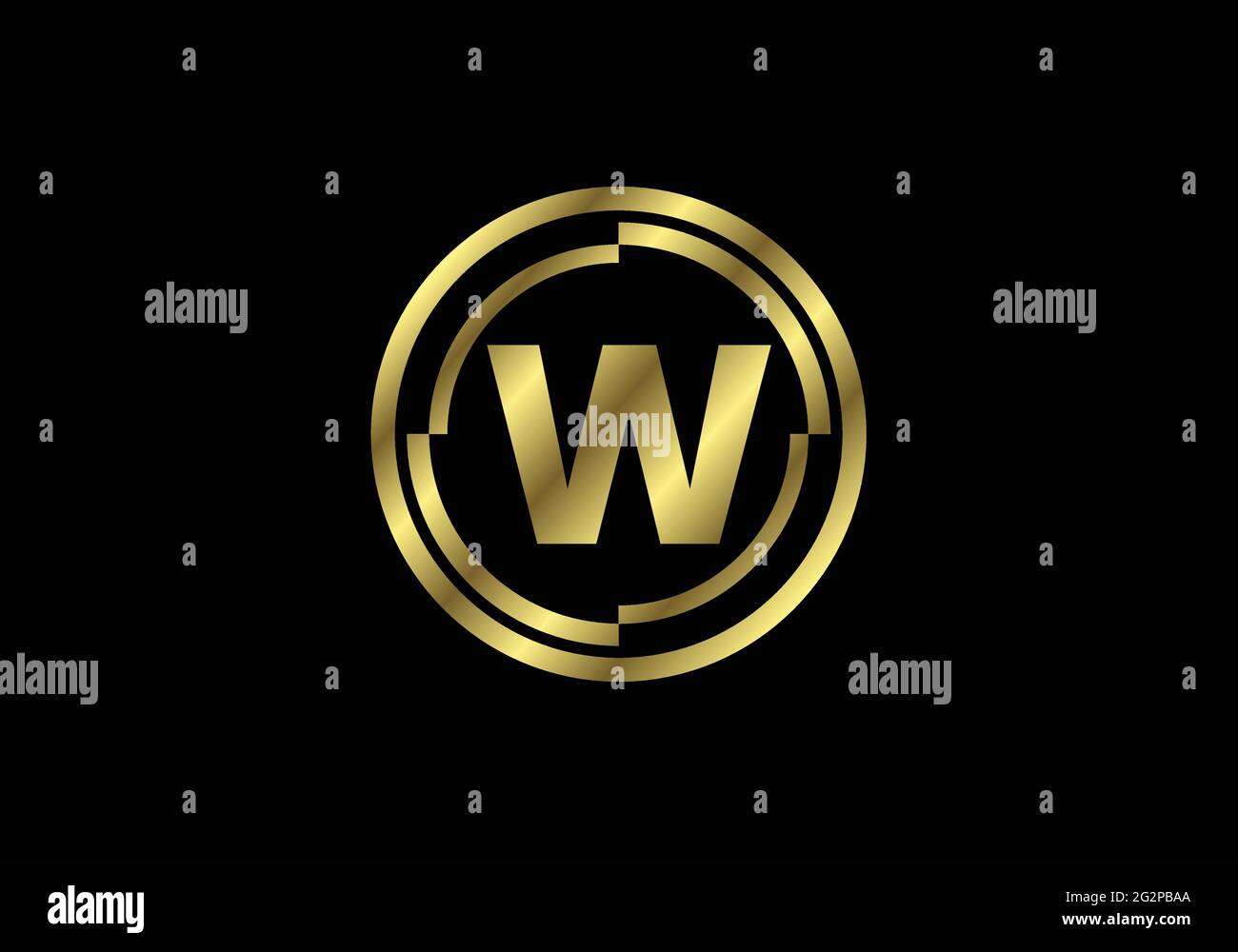 Golden letters W with golden circle frames. English alphabet, vector ...