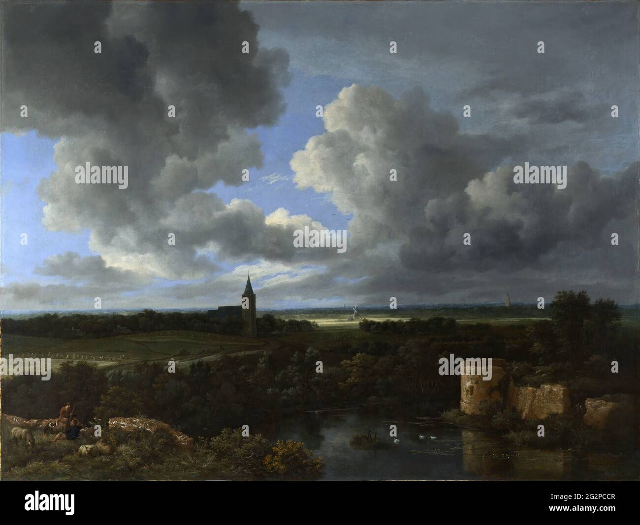 Jacob Van Ruisdael - a Landscape with a Ruined Castle and a Church ...