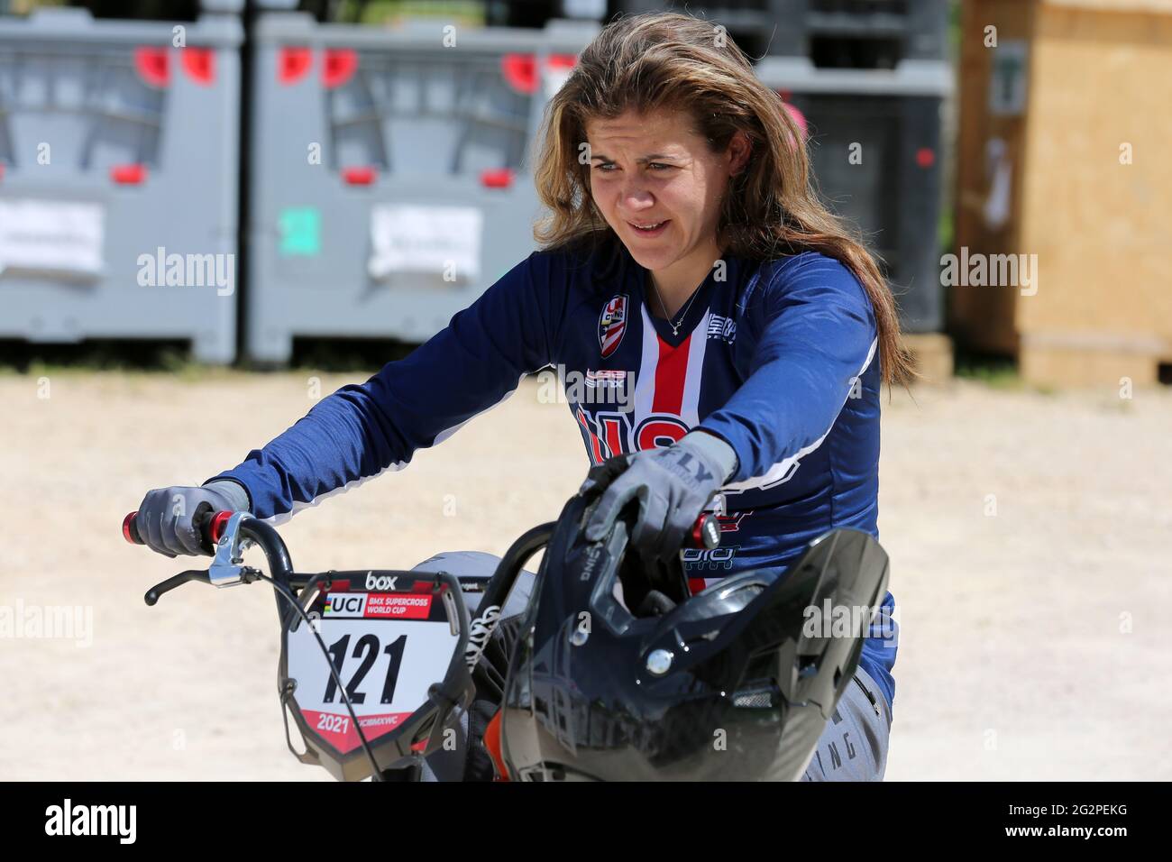 Ashley VERHAGEN of the United States competes in the UCI BMX Supercross ...