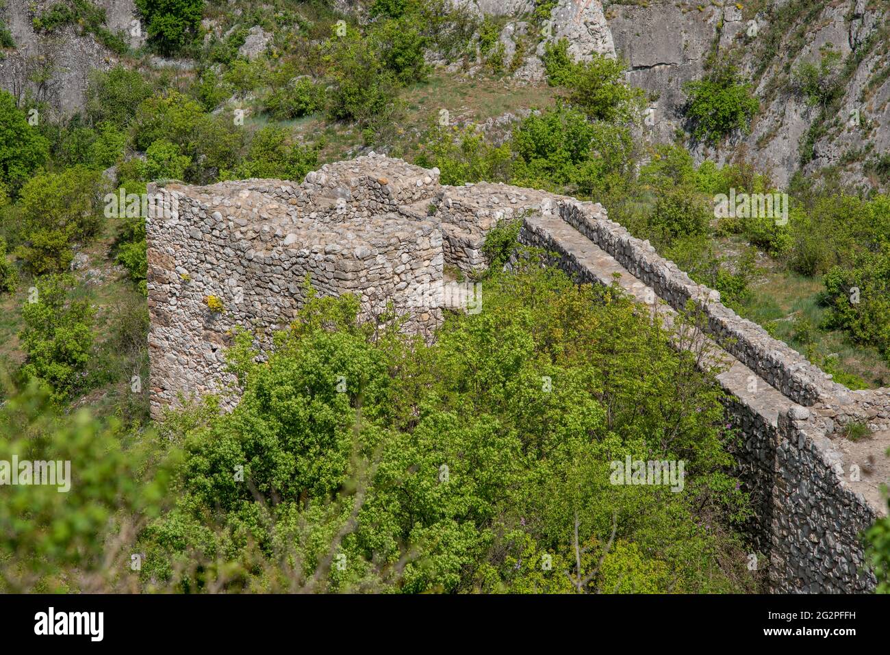 Remains of Soko Grad Sokolac (Falcon City) medieval fortress near the ...