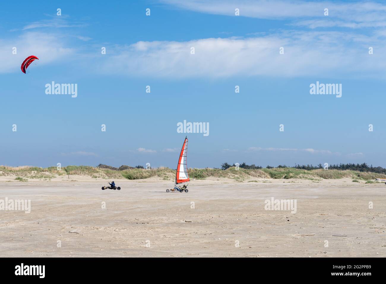 Ringby, Denmark - 30 May, 2021: kite buggy and blokart wind buggy ...