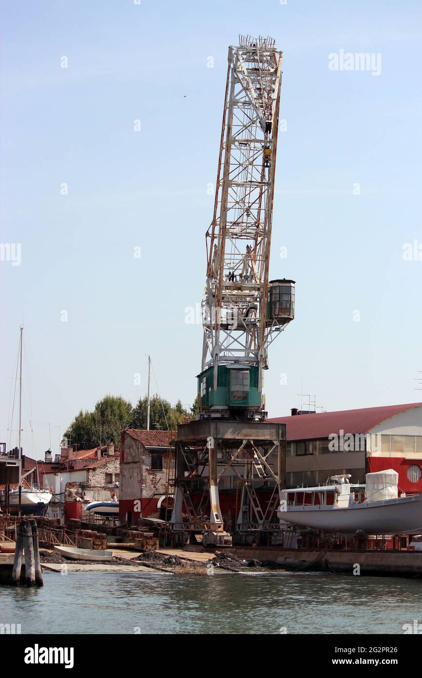 The crane in a small shipyard in Venice Stock Photo - Alamy