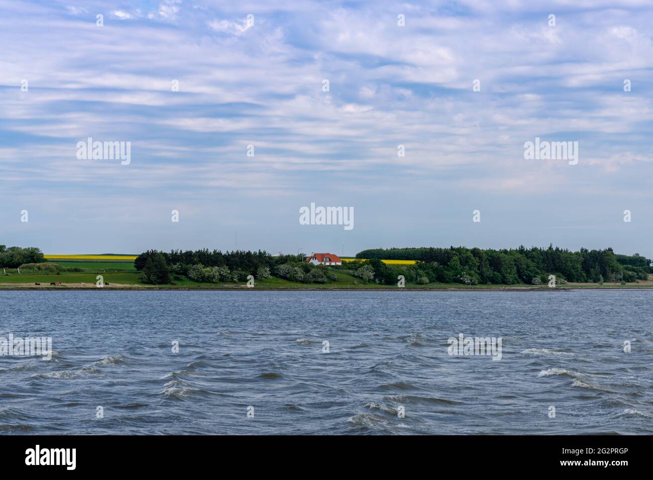 Panorama of beautiful Danish countryside on the Limfjord with a ...