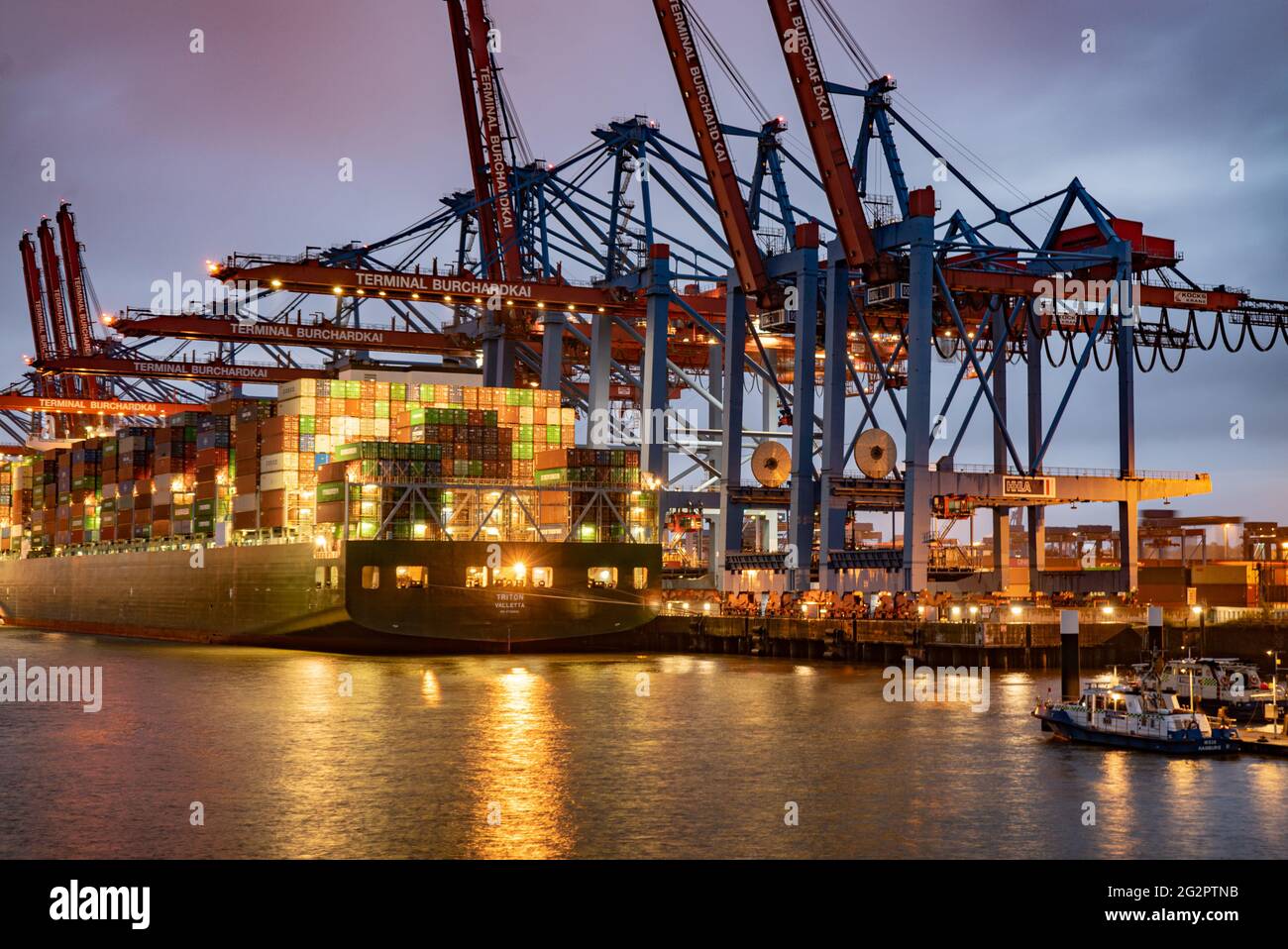 Port of Hamburg with its huge container terminals by night - CITY OF ...