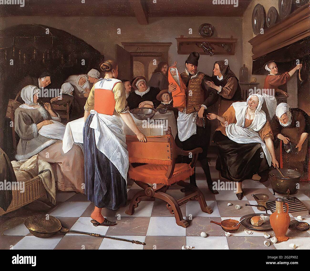 Jan Steen - Celebrating Birth 1664 Stock Photo - Alamy