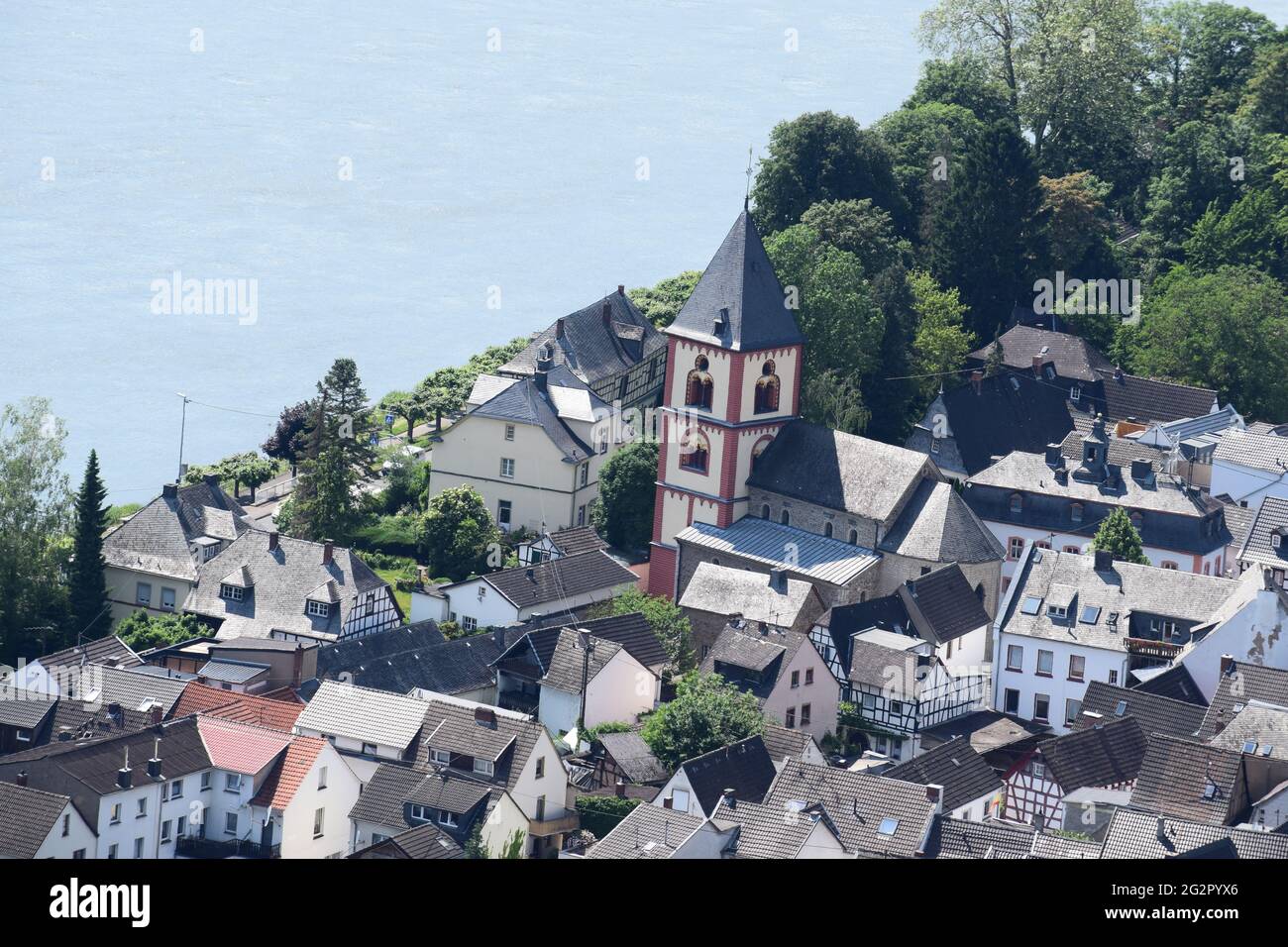 aerial view to Erpel am Rhein Stock Photo - Alamy