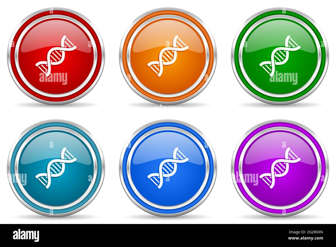 Dna, genetic molecule silver metallic glossy icons, set of modern ...