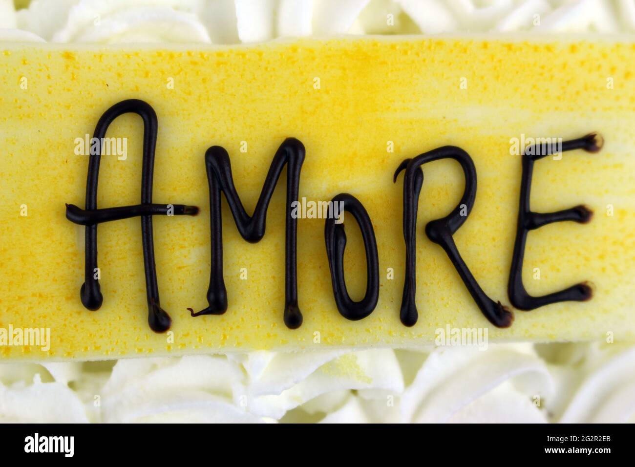 Strawberry cake Love written in Italian "Al Mio Amore Stock Photo - Alamy